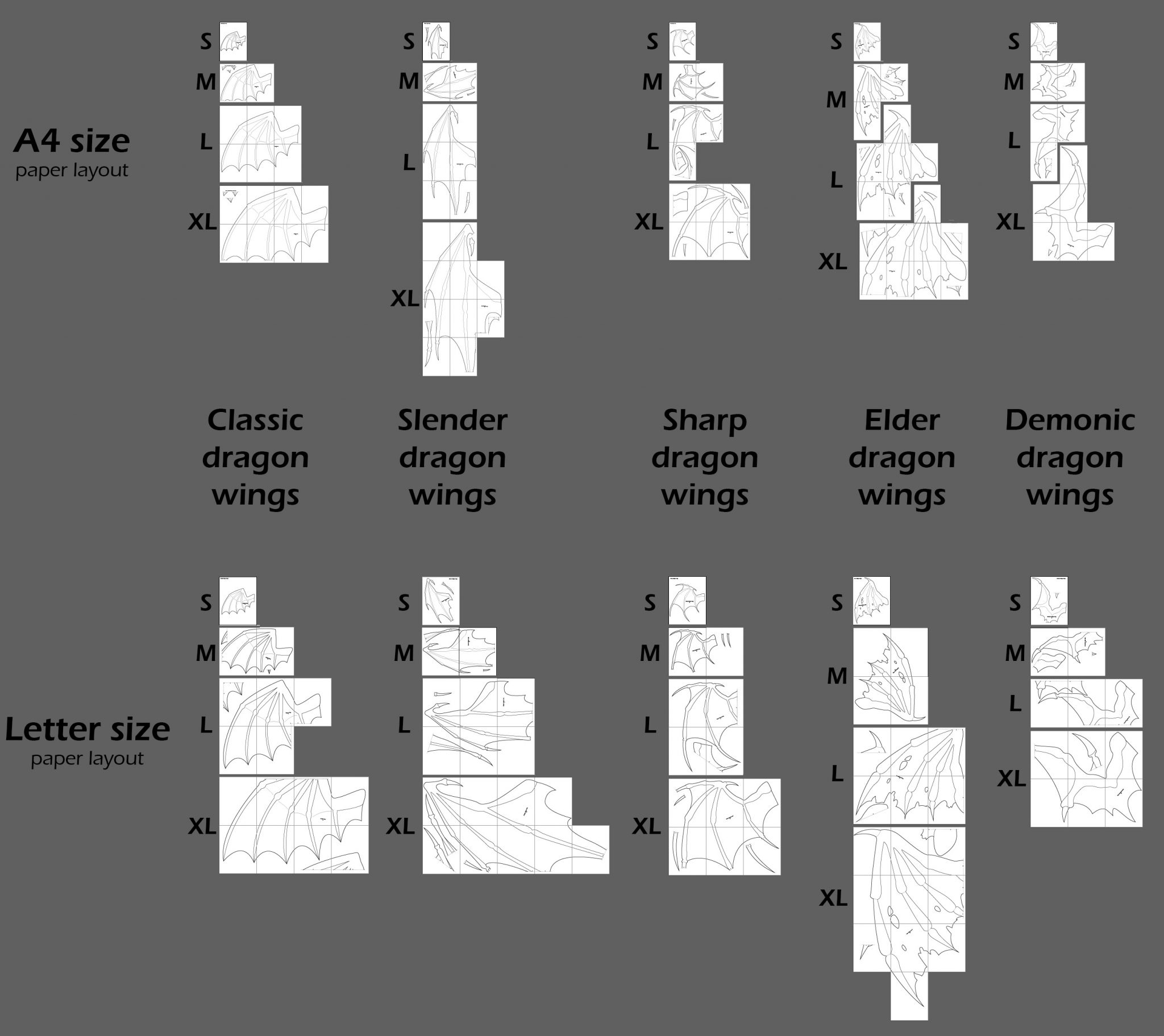 Dragon wings template collection - 5 wing shapes - Pretzl Cosplay