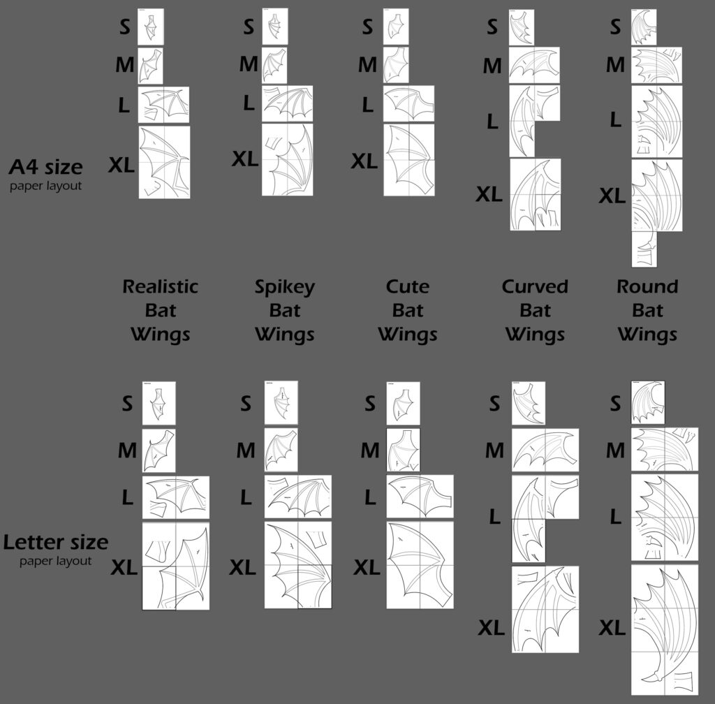 Bat wings template collection - 5 wing shapes - Pretzl Cosplay