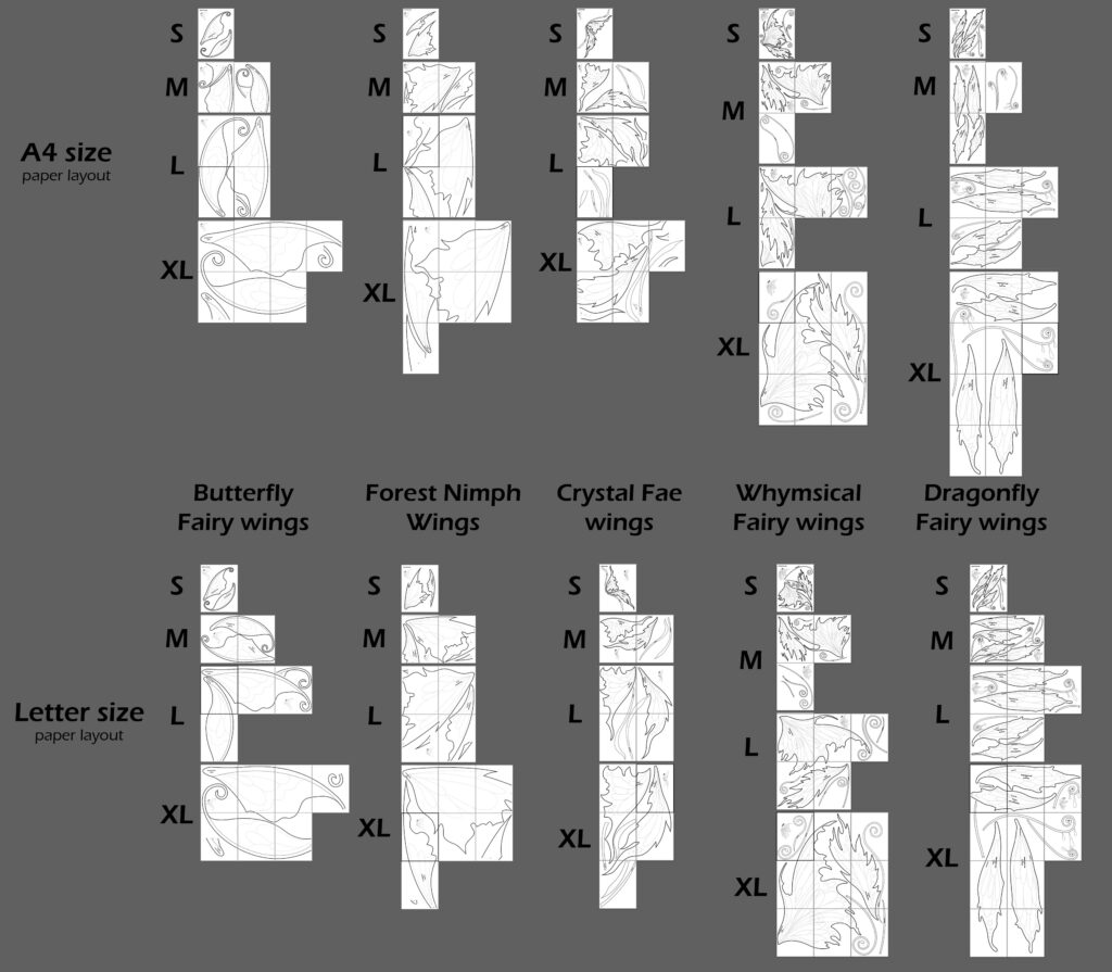 Fairy wings template collection - 5 wing shapes - Pretzl Cosplay